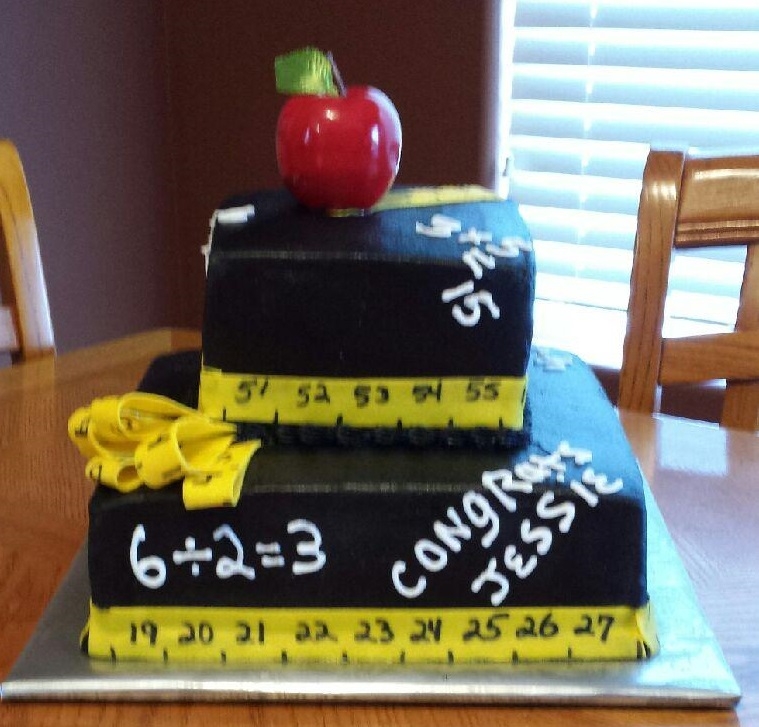 Graduation For A Math Teacher Chalk Board Cake With Apple - CakeCentral.com