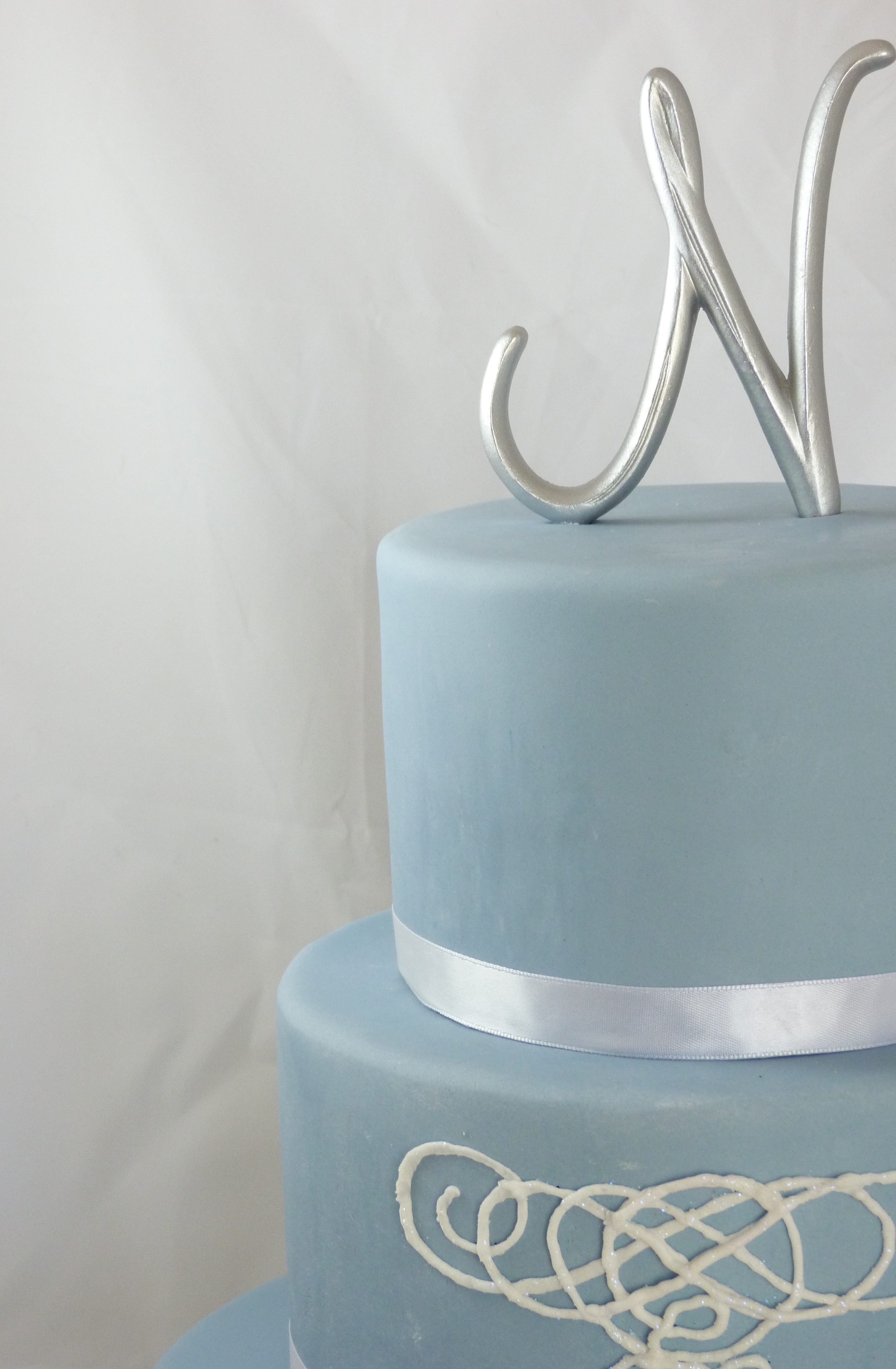 Simple Blue Wedding Cake With Piping Details - CakeCentral.com