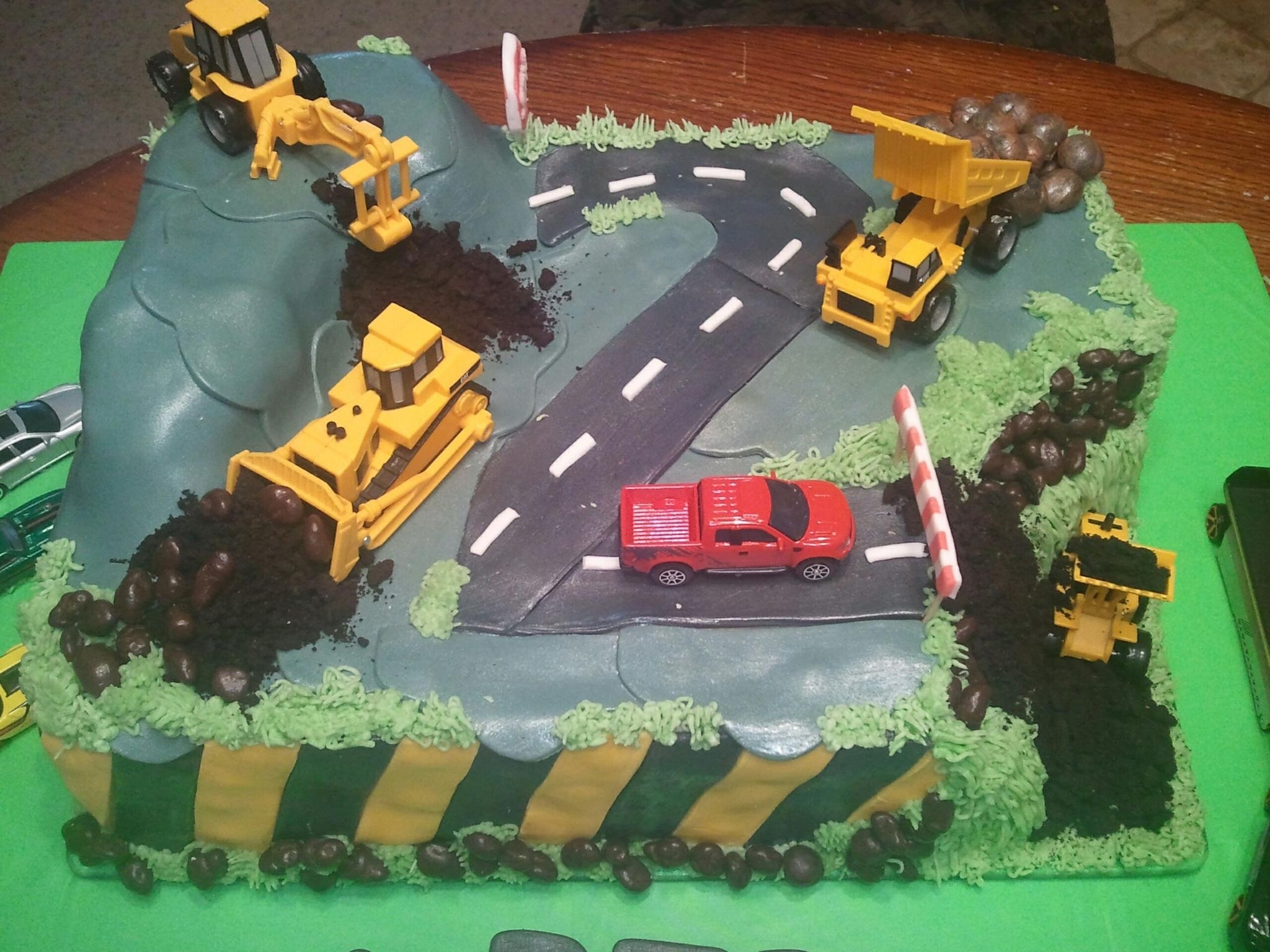 Road Construction Cake Made For My Grandsons 2Nd Birthday The Highway Forms A 2 And His Dads Red ...