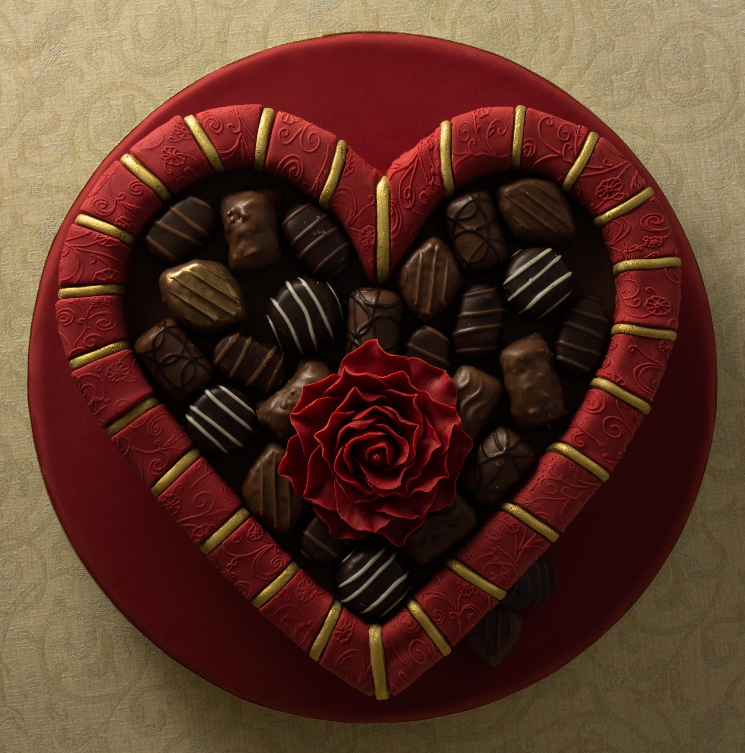 Red And Gold Chocolate Box Cake - CakeCentral.com