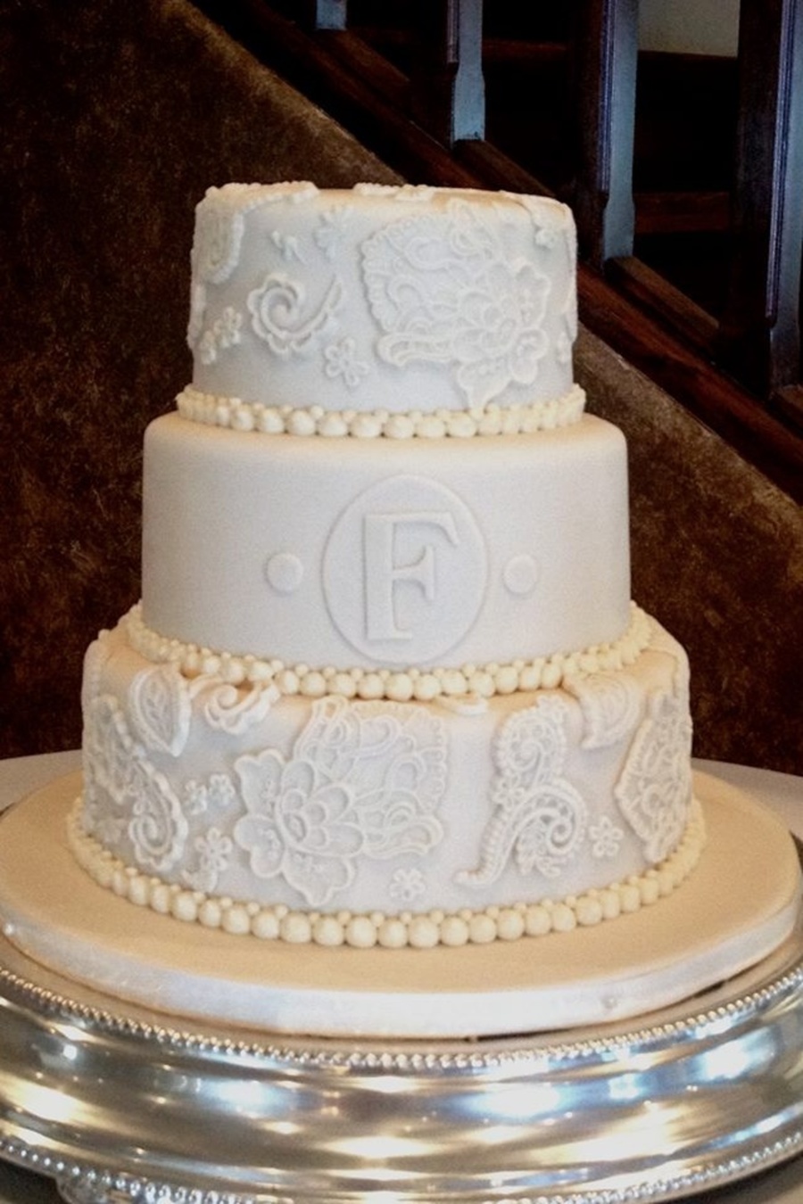 Lace & Monogram Cake - CakeCentral.com
