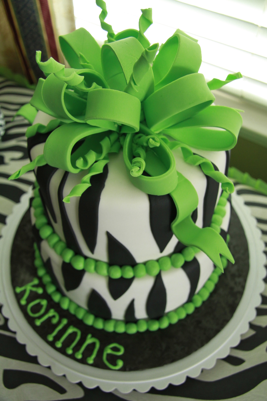 Green Black Zebra Birthday Cake - CakeCentral.com