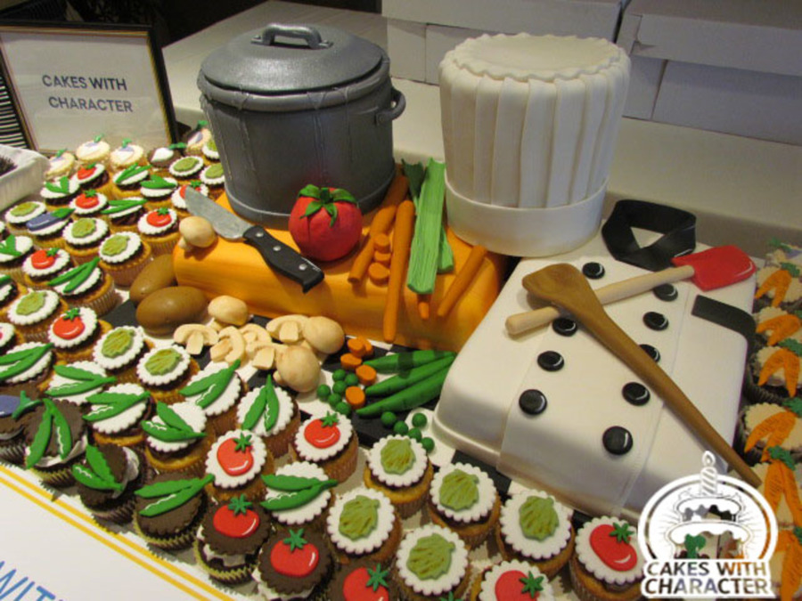 Chefs Themed Cake With Veggies And Matching Veggie Cupcakes ...