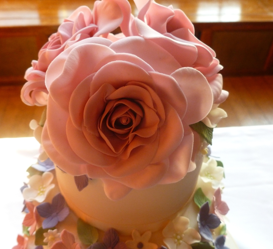 Rose And Hydrangea Floral Wedding Cake - CakeCentral.com
