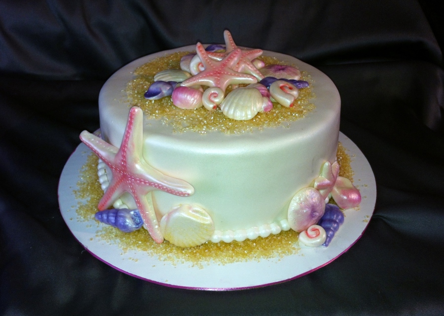 Beach Themed Bridal Shower Cake Shells All Made With Fondant - CakeCentral.com