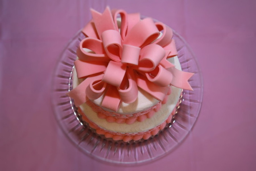 Pink Loopy Bow Bridal Shower Cake - CakeCentral.com