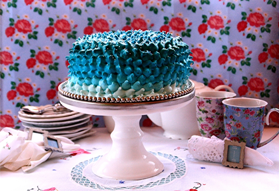 Turquoise Ombre Meringue Cake - CakeCentral.com