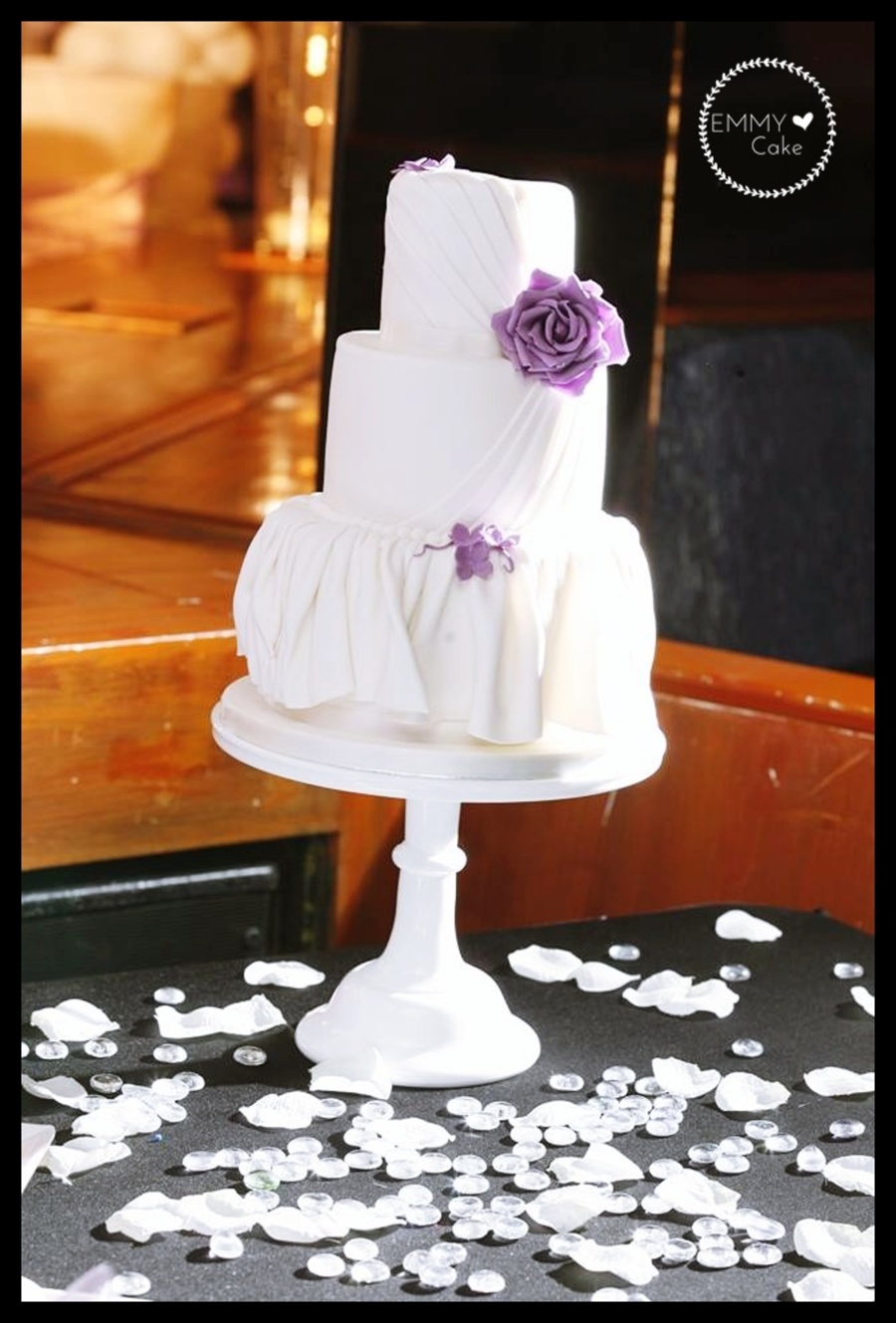 Wedding Cake With A Big Rose And Drape - CakeCentral.com