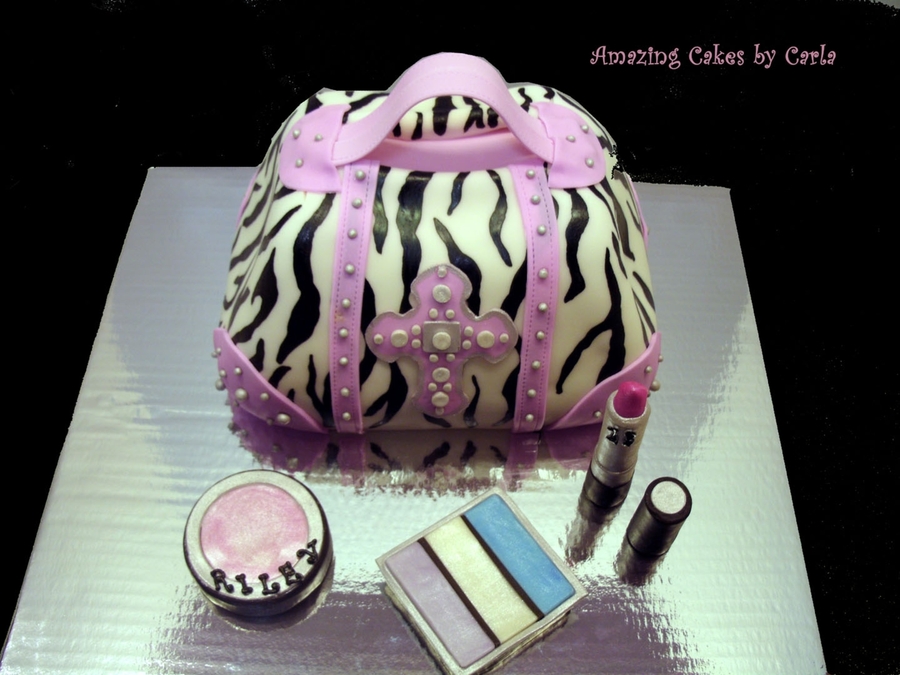 Zebra Striped Purse With Cross - Makeup - CakeCentral.com