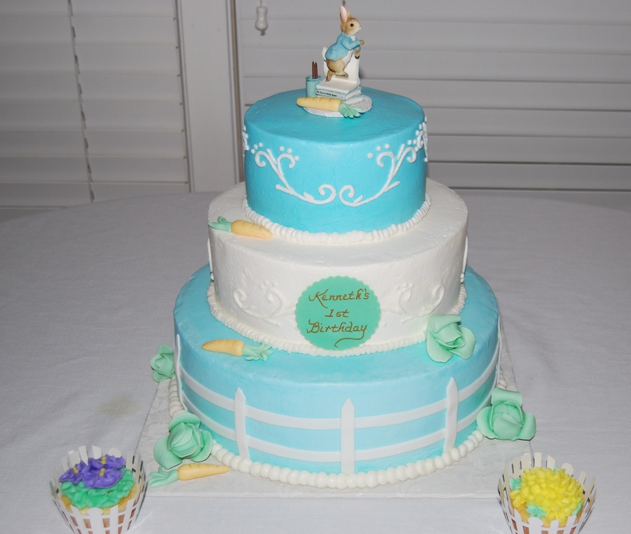 Peter Rabbit Theme Buttercream With Fondant Vegetables And A Ceramic ...
