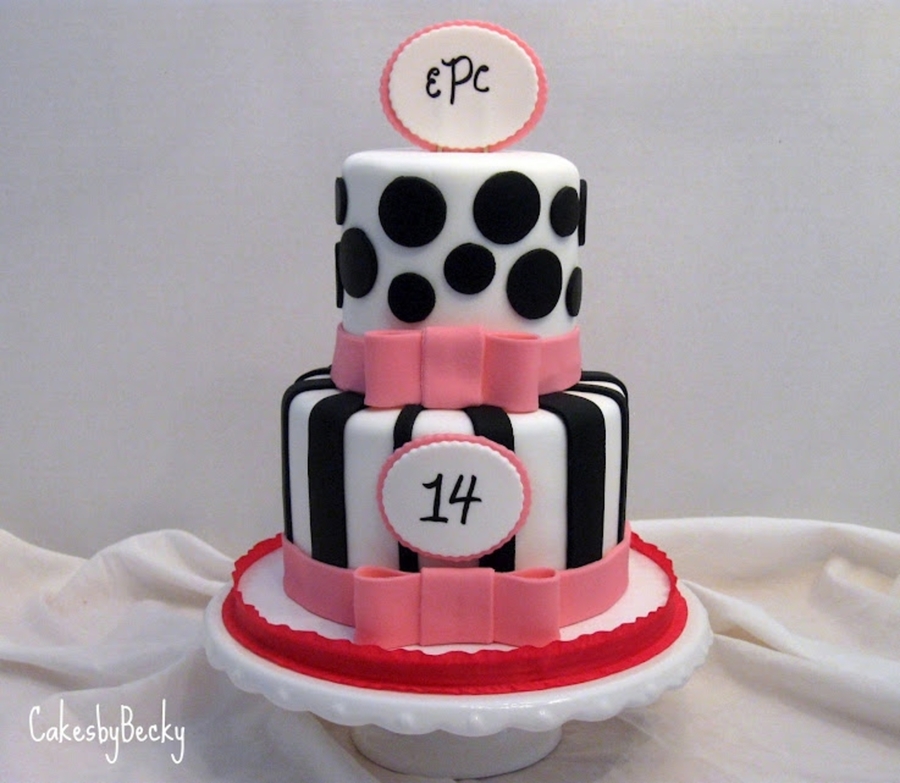 Black, White & Pink Polka Dots & Stripes - CakeCentral.com