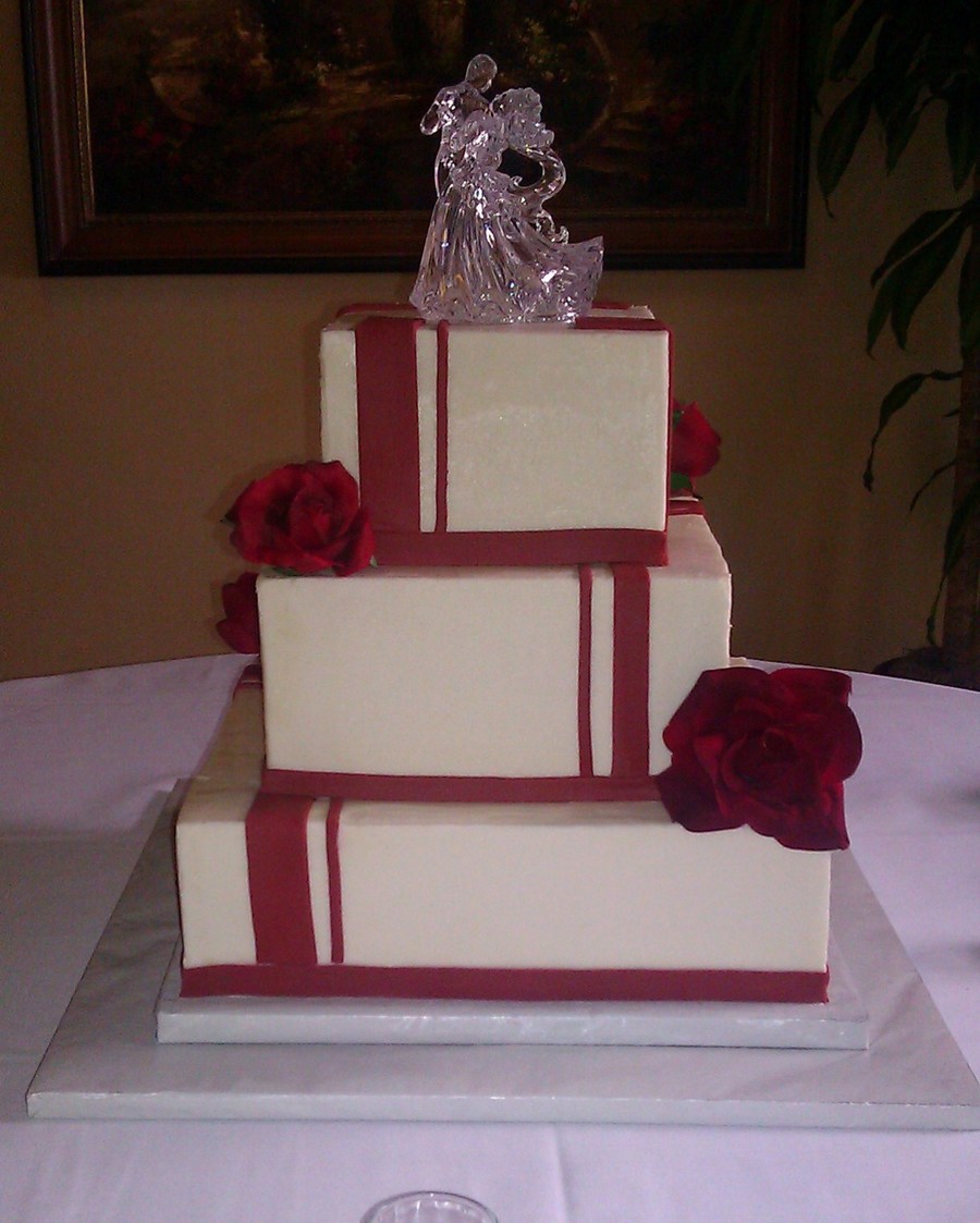 Red And White Striped Square Wedding Cake - CakeCentral.com