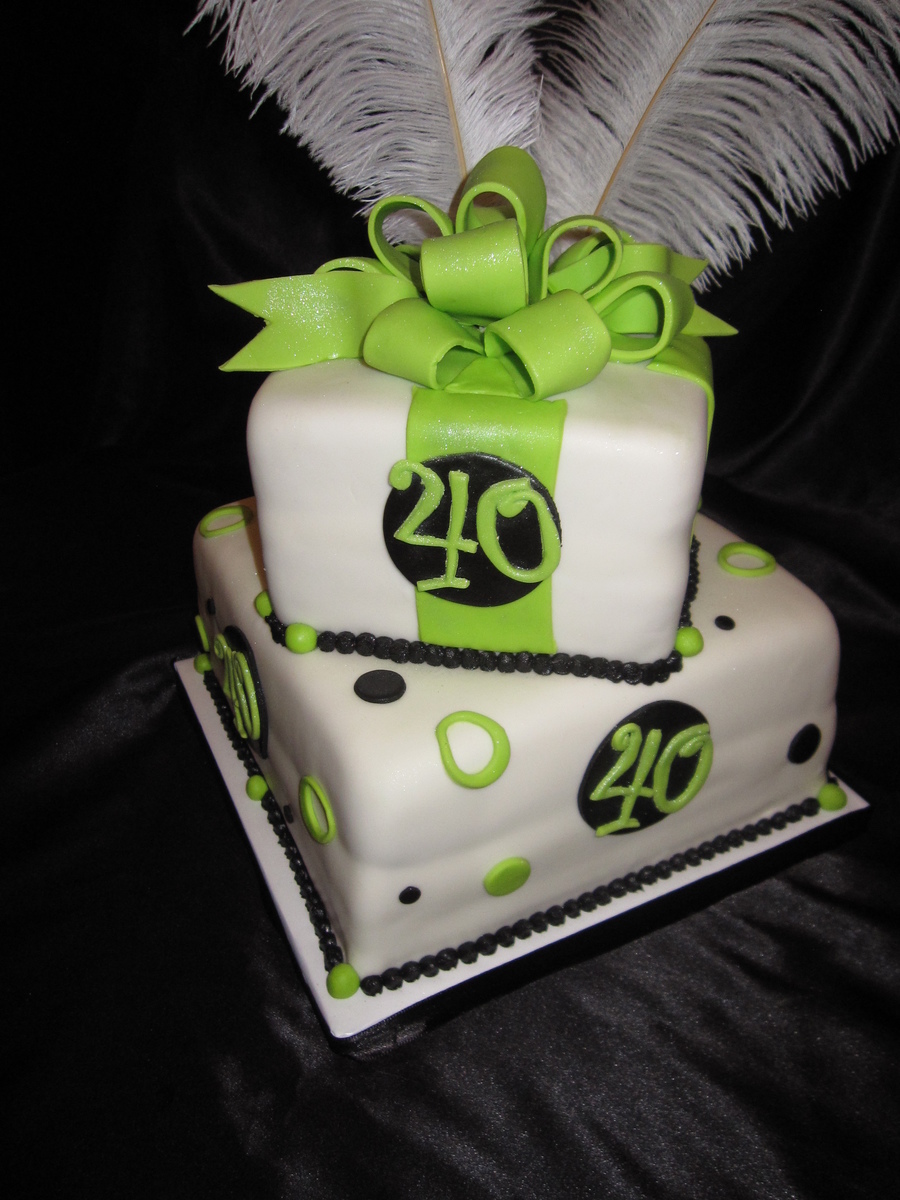 40Th Birthday Lime And Black With Ostrich Feathers - CakeCentral.com