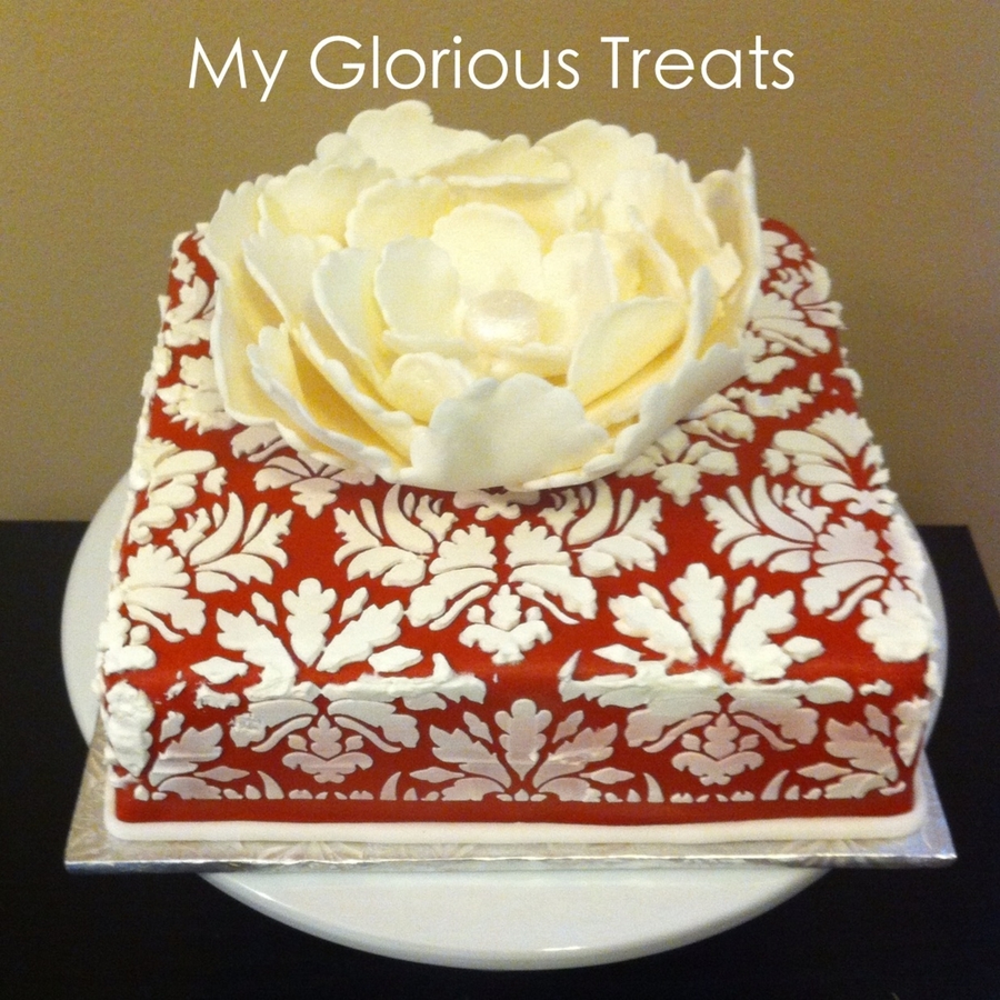 Red & White Damask - CakeCentral.com