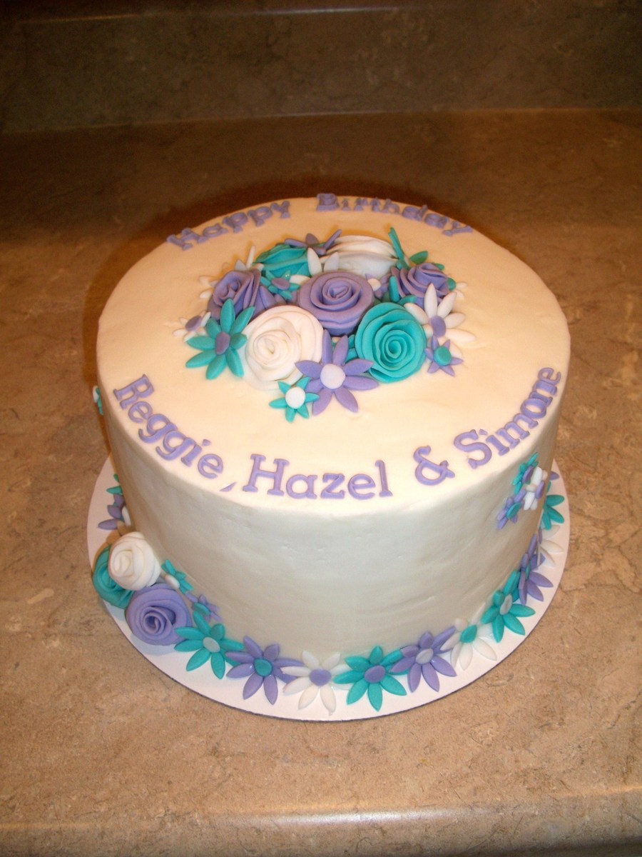 Purple & Turquoise Flower Cake - CakeCentral.com