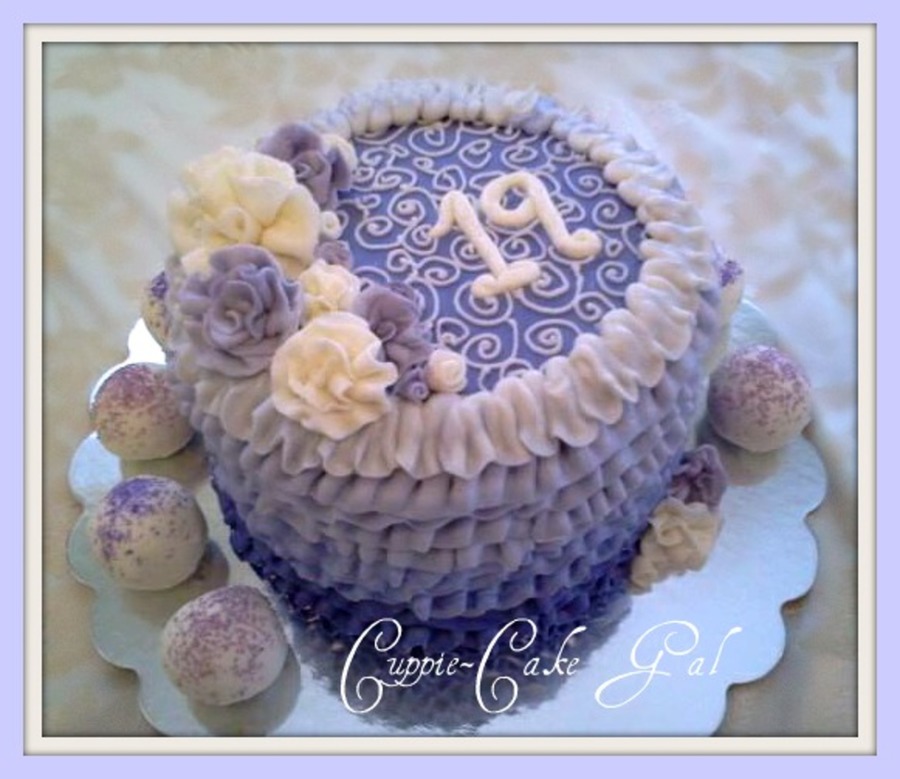 Purple Ruffle Bday Cake - CakeCentral.com