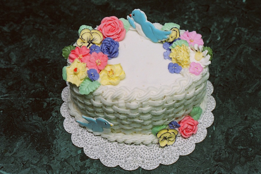 Basketweave And Flowers - CakeCentral.com