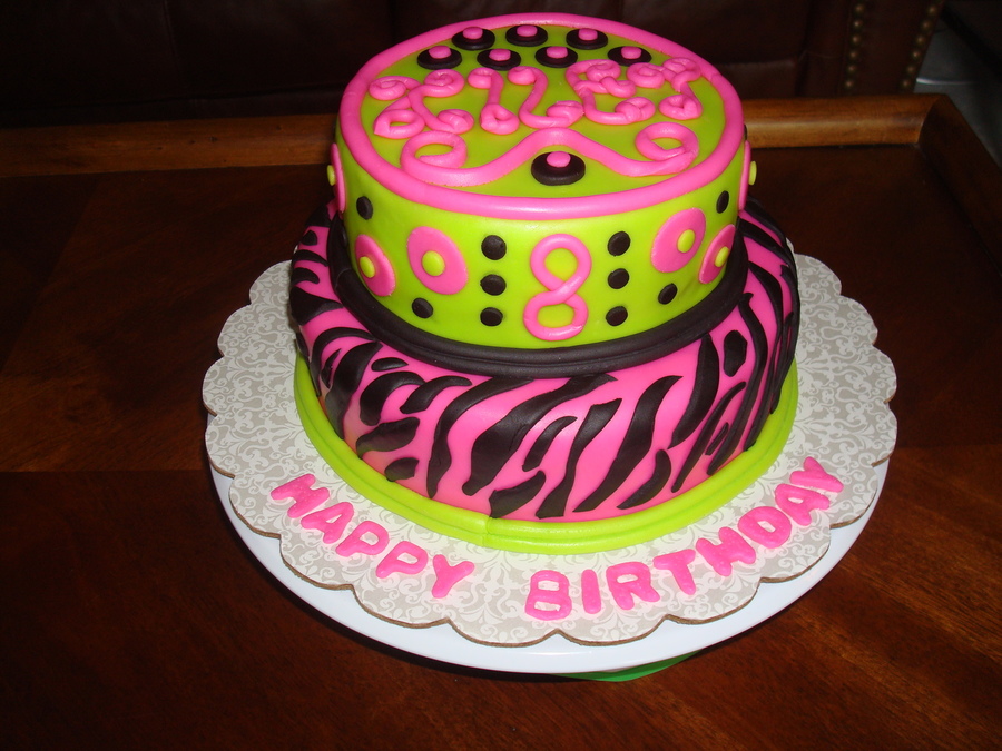 Hot Pink Zebra Green Black Dot Cake - CakeCentral.com
