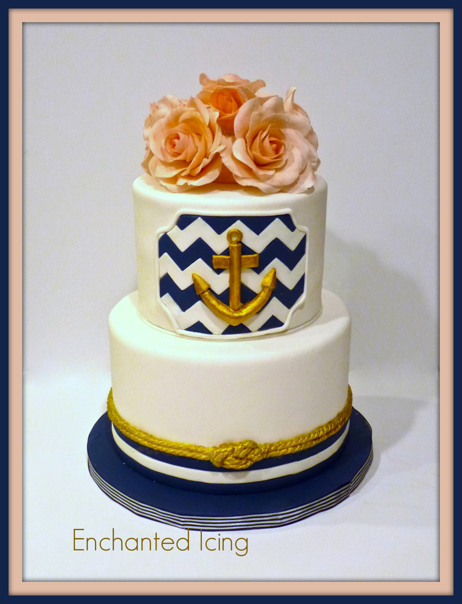 Nautical Themed Cake With Handmade Sugar Roses - CakeCentral.com
