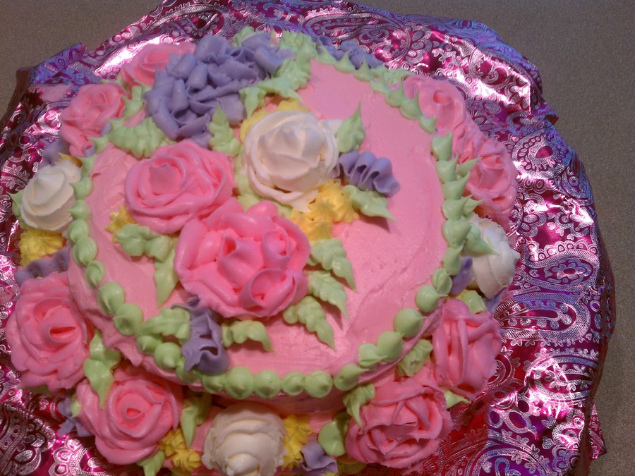 Niece's 'practice' Birthday Cake With Roses - CakeCentral.com
