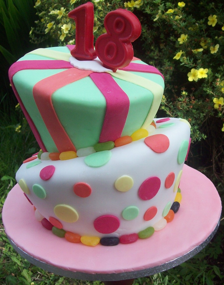 2 Tier 18Th Birthday Wonky Spots And Stripes Cake - CakeCentral.com