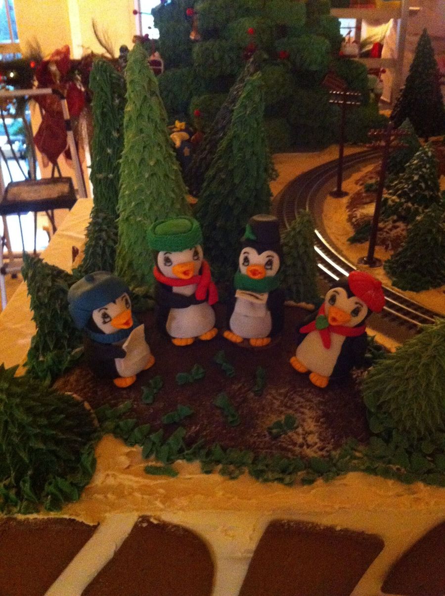 Penguins Caroling For Gingerbread House At Work - CakeCentral.com