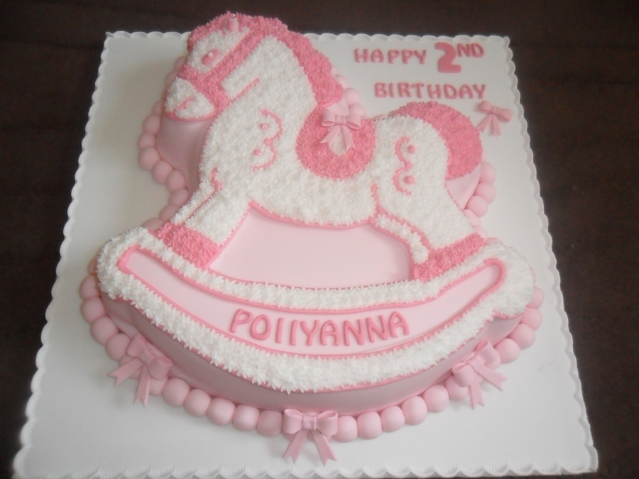 Pink White Rocking Horse Birthday Cake - CakeCentral.com