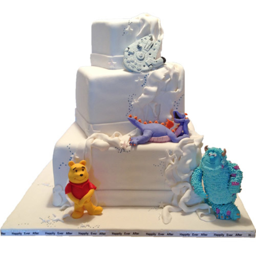 Disney Theme Wedding Cake Fondant Gum Paste Characters - CakeCentral.com