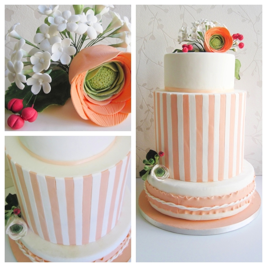 "stripes" Peach And White Wedding Cake - CakeCentral.com