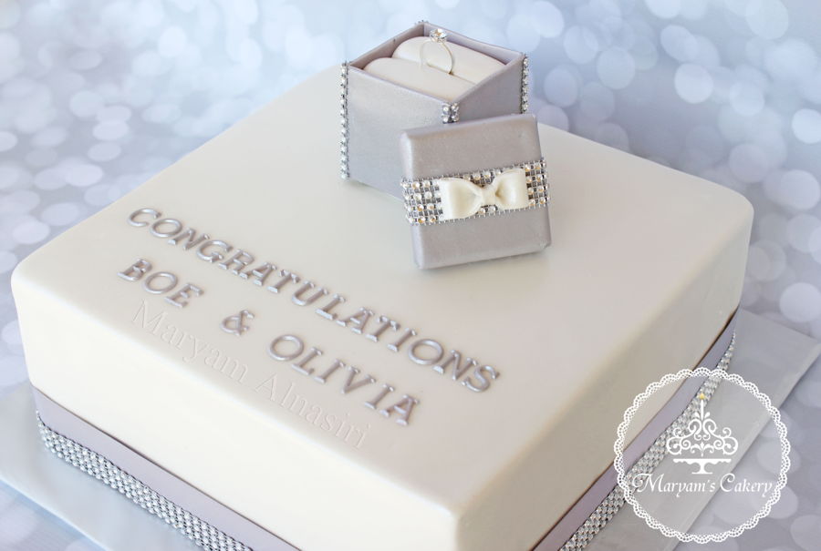 Silver & White Engagement/proposal Cake - CakeCentral.com