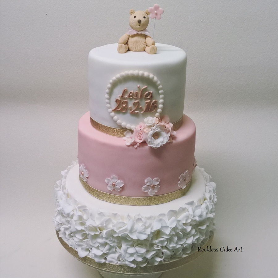 Vintage Floral Style Christening Cake - CakeCentral.com