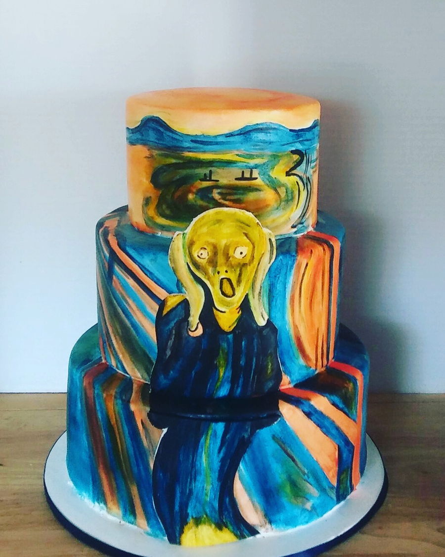 "the Scream" Inspired Hand Painted Cake - CakeCentral.com