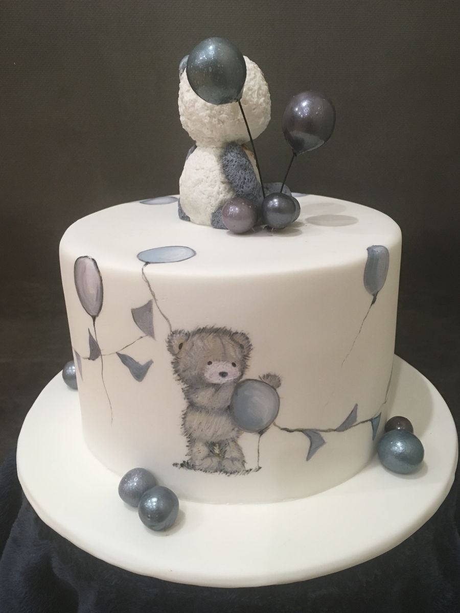 Handpainted Cute Teddy Bear Cake - CakeCentral.com